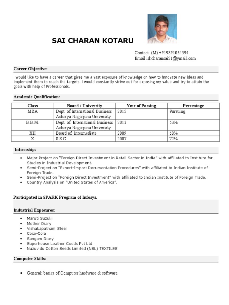 Sai Charan Kotaru Resume: MBA Student | PDF