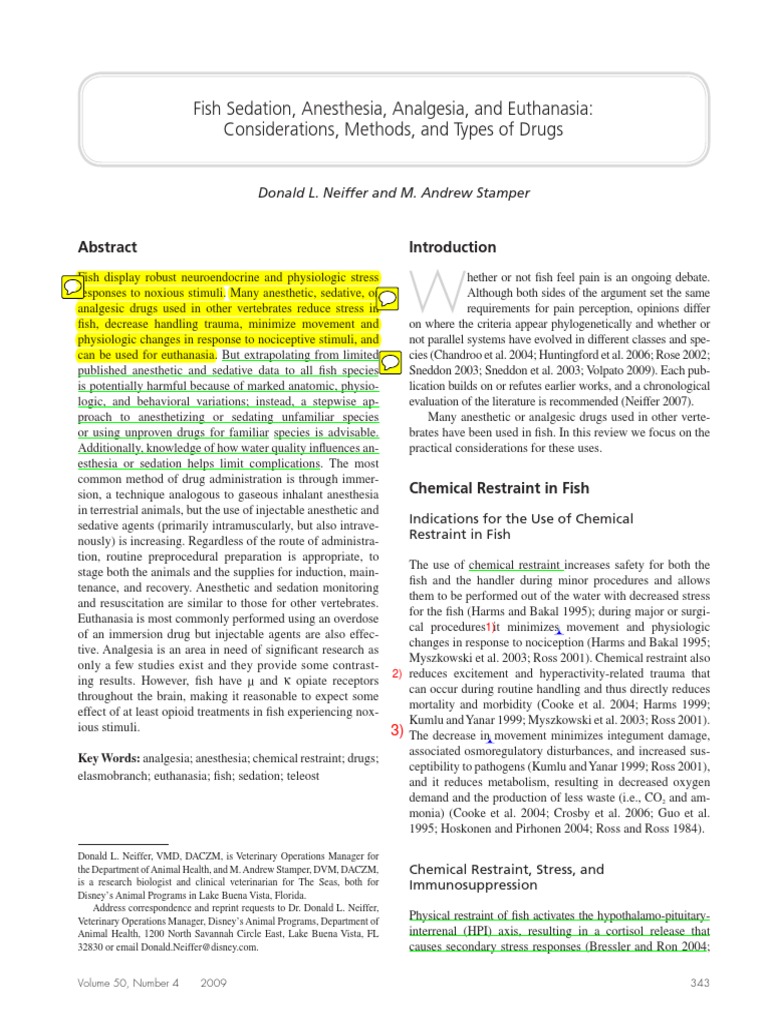 Fish Sedation, Anesthesia, Analgesia, S | PDF | Respiratory System ...