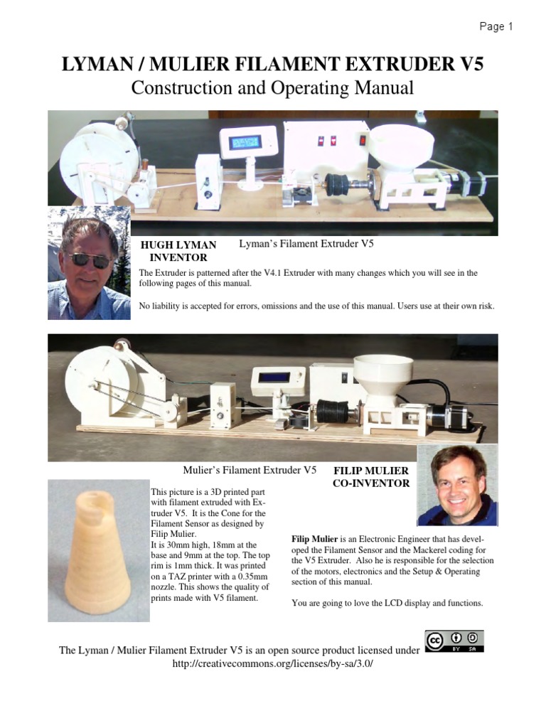 Lyman Mulier Filament Extruder v5 Manual r1 | PDF | Gear | 3 D Printing