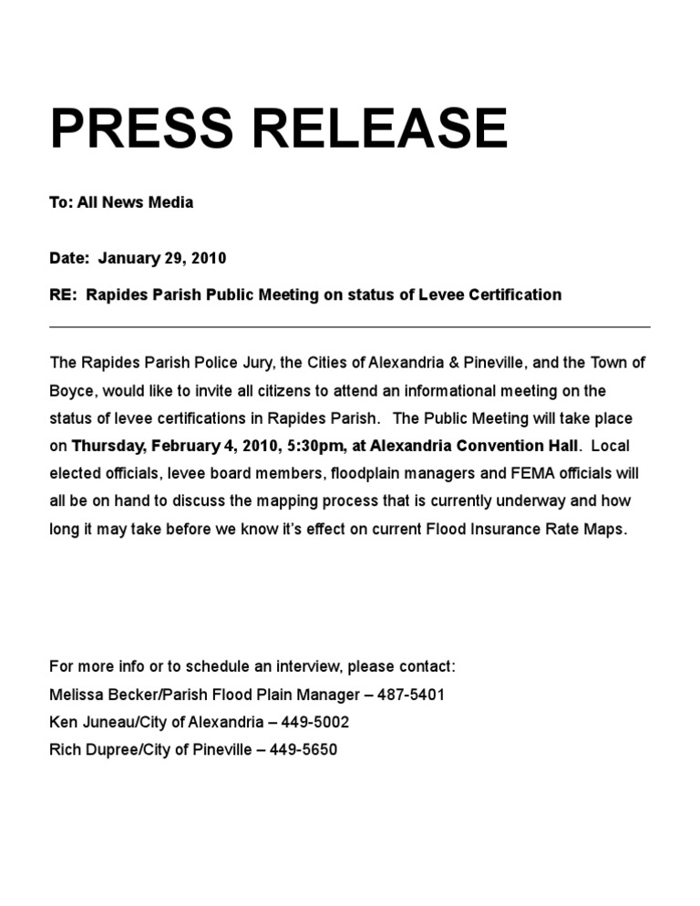 Rapides Parish Levee Certification Meeting | PDF