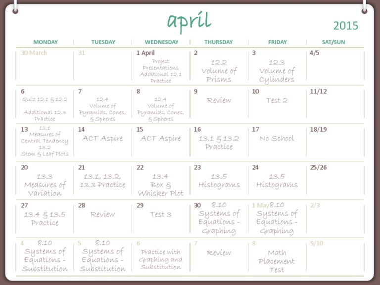 April 2015 Math Curriculum Schedule | PDF