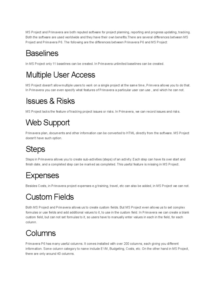 MS Project vs Primavera: Key Differences | PDF | Information Technology ...