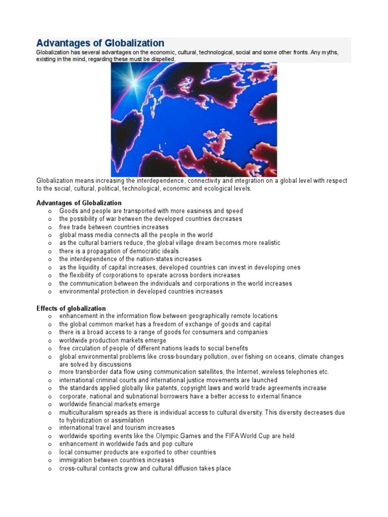 Advantagesand Disadvantagesof Globalization | Download Free PDF | Globalization | Outsourcing