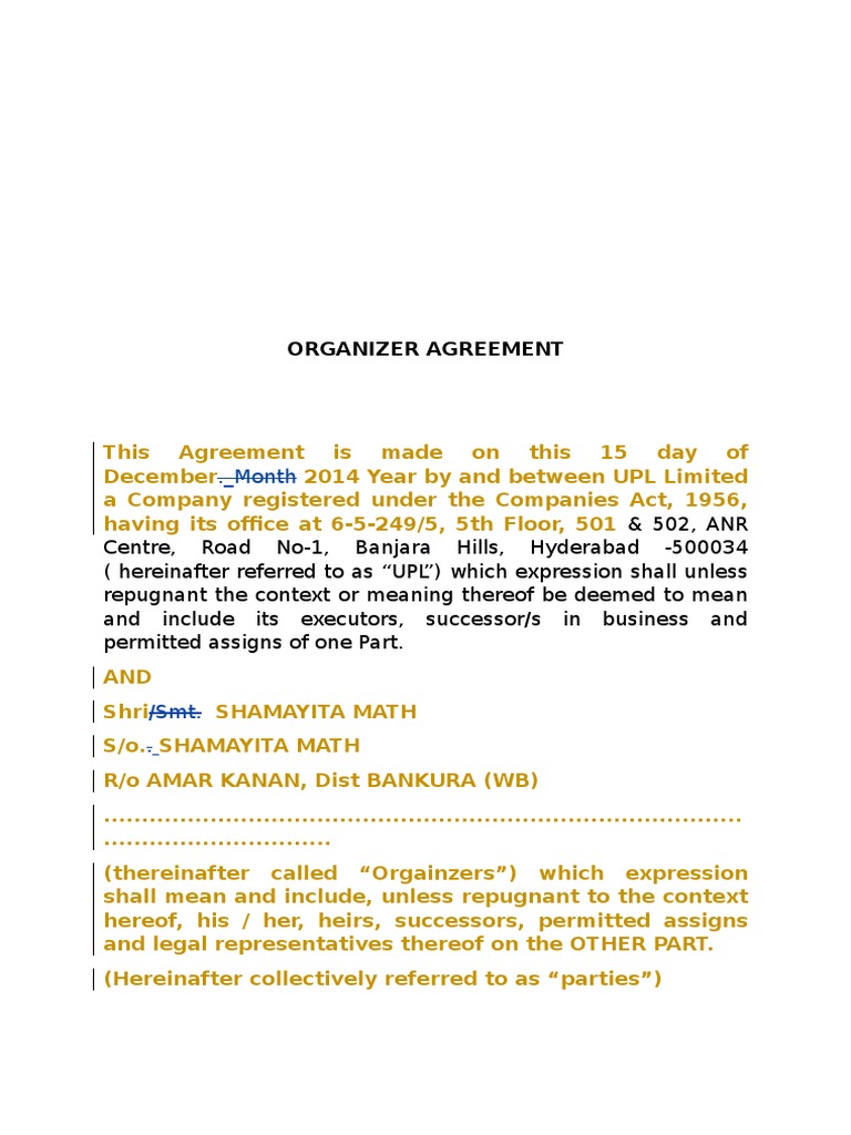 Organizer Agreement | PDF | Breach Of Contract | Government