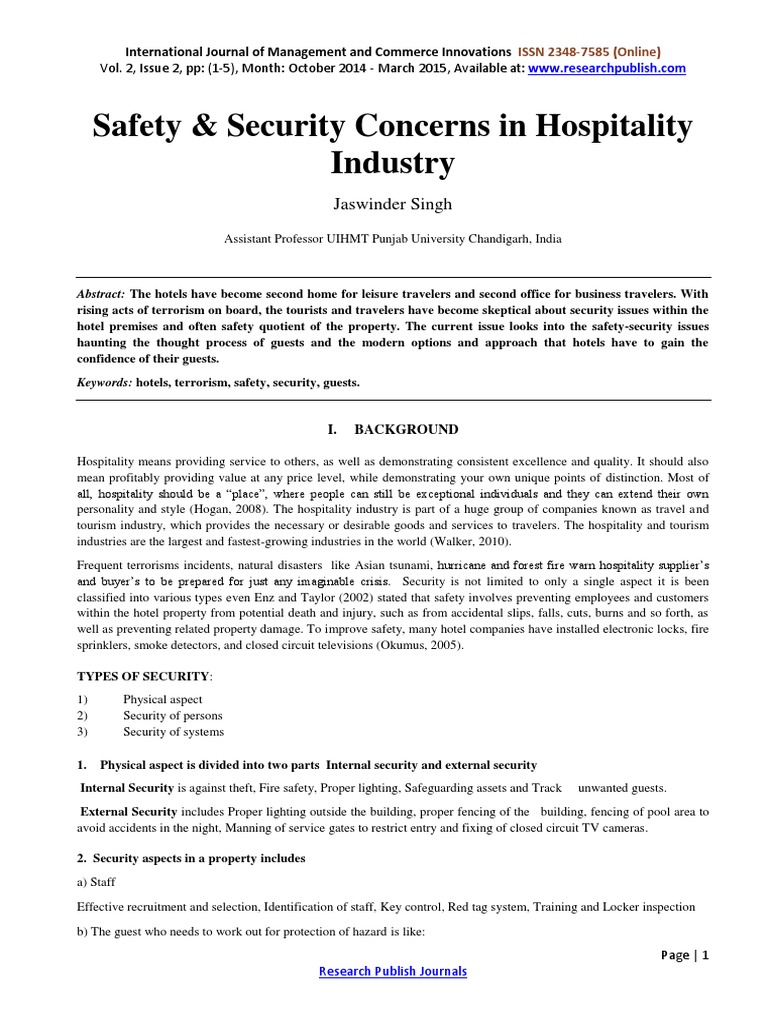 Safety and Security Concerns in Hospitality-639 | Tourism | Securities
