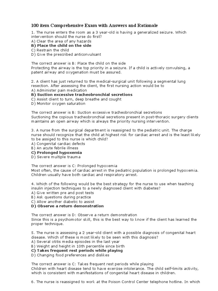 100 Item Nursing Comprehensive Exam | PDF | Urination | Infection
