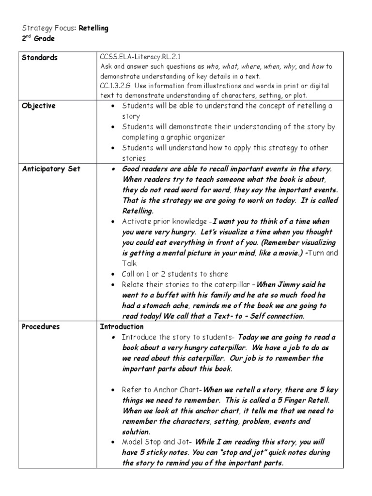2nd Grade Retelling Strategy Lesson | PDF | Epistemology | Cognition