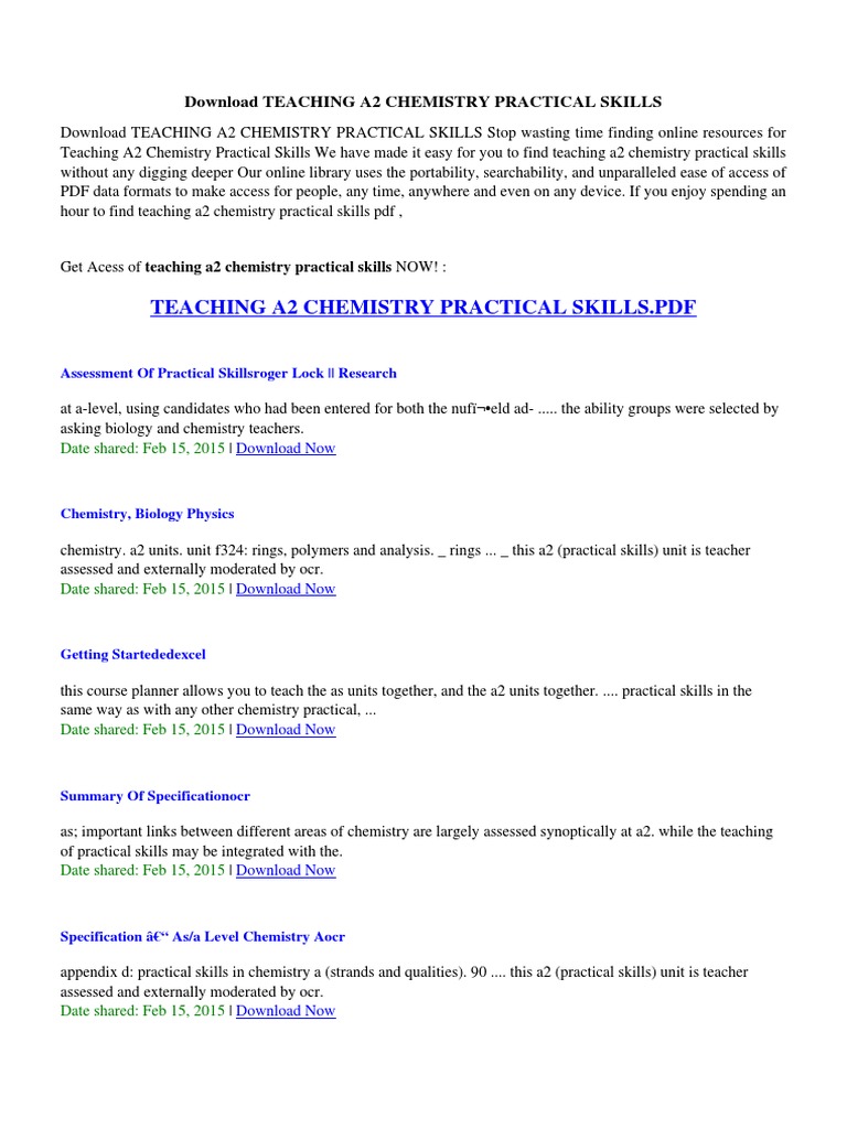 A2 Chemistry Practical Skills Guide | PDF | Gce Advanced Level (United ...