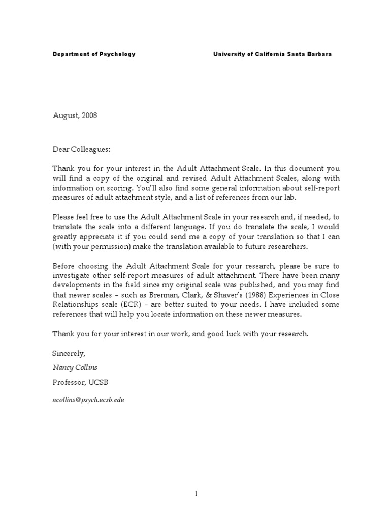 Adult Attachment Scale | PDF | Attachment Theory | Intimate Relationships