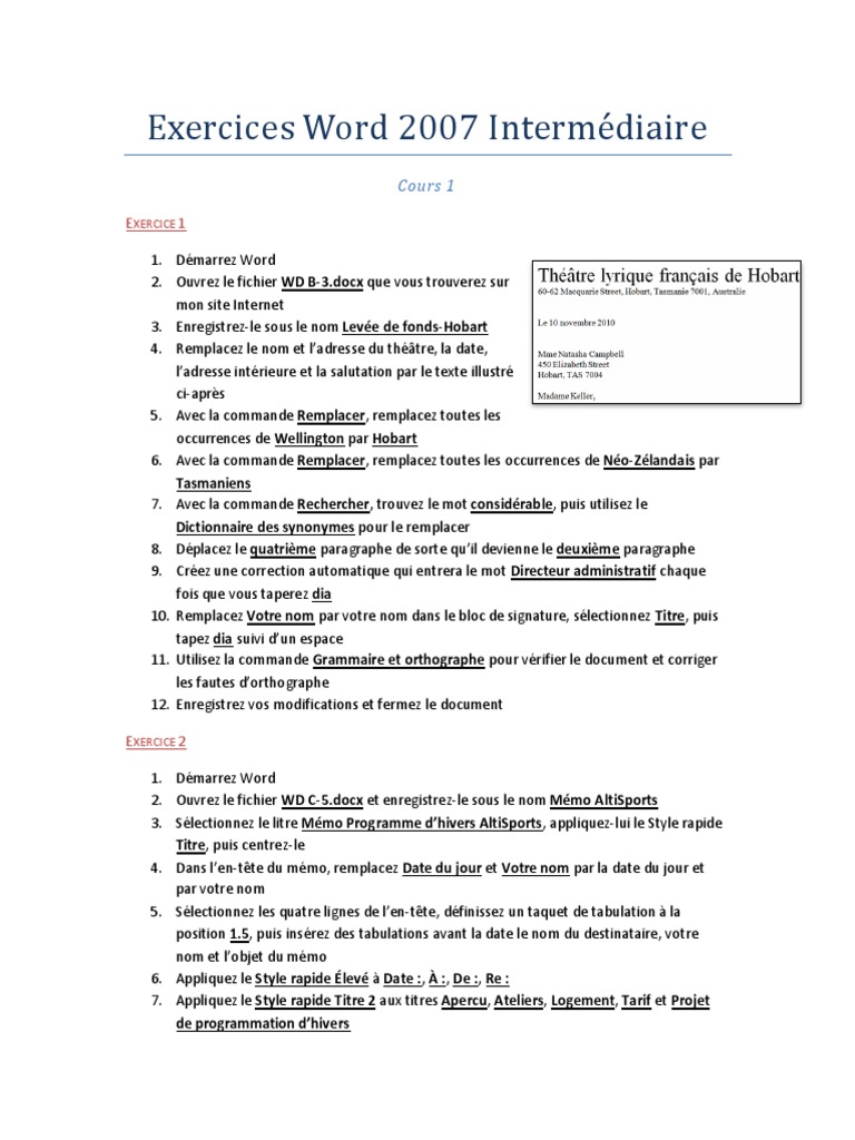 Exercices Gratuits Word _ Exercice Word Pdf Gratuit – GYMKQ