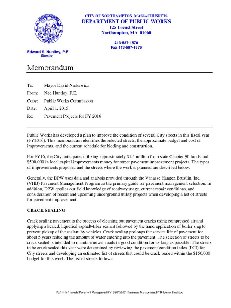 Northampton Paving Memo and Maps | PDF | Road Surface | Transport ...