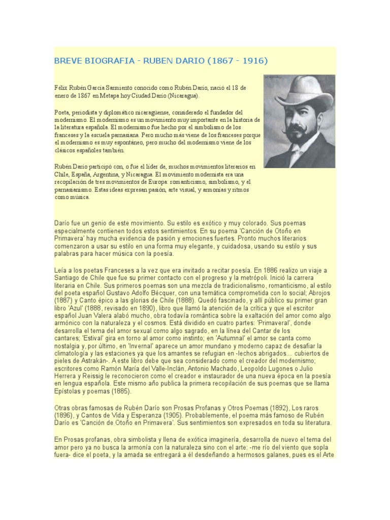 Breve biografía de Rubén Darío | PDF | Poesía | Artes (general)