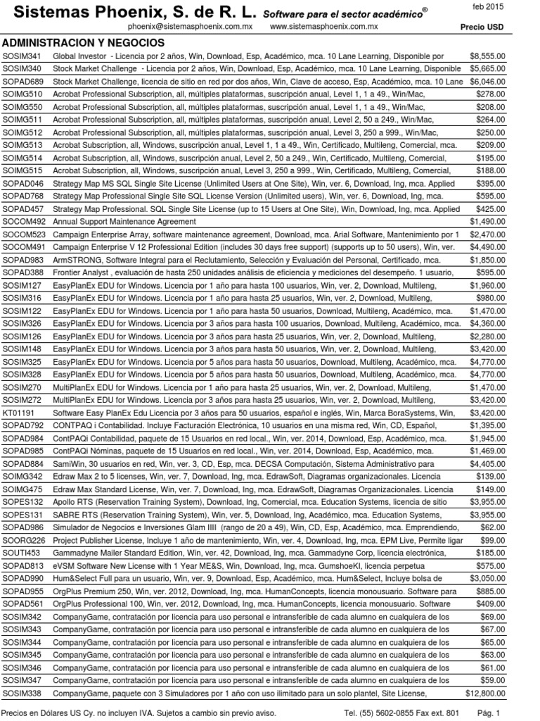 Catálogo de Software y Licencias 2015 | PDF | Adobe Systems ...