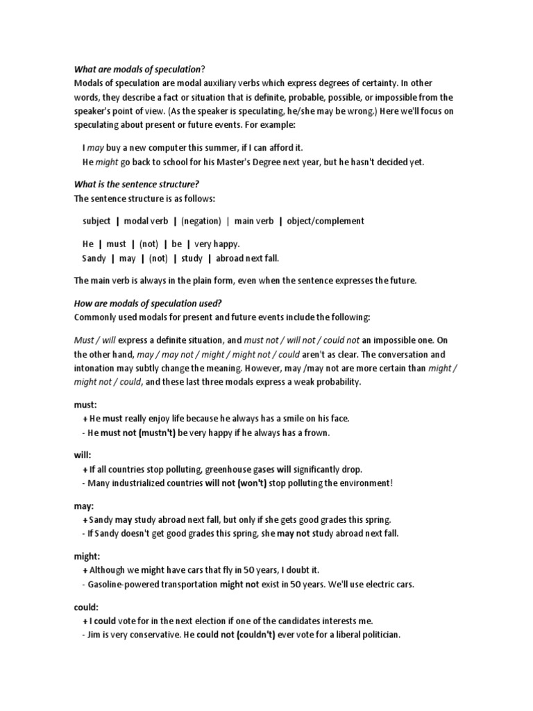 What Are Modals of Speculation | PDF | Verb | Adverb