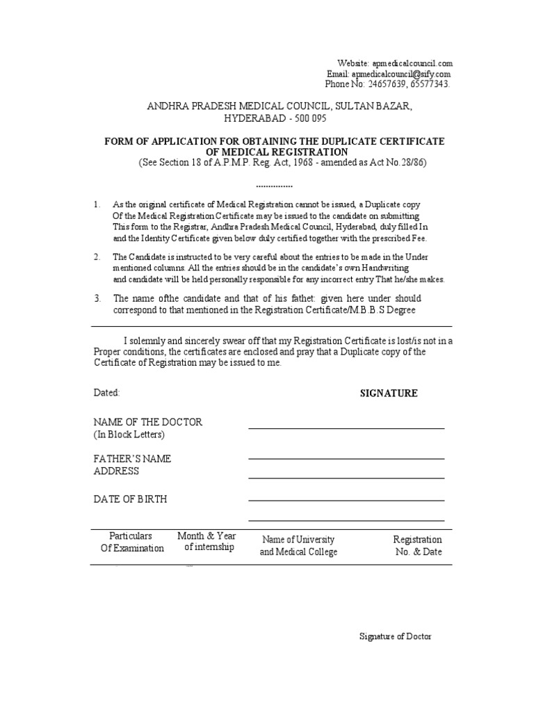 Duplicate Medical Registration Application | PDF | Law