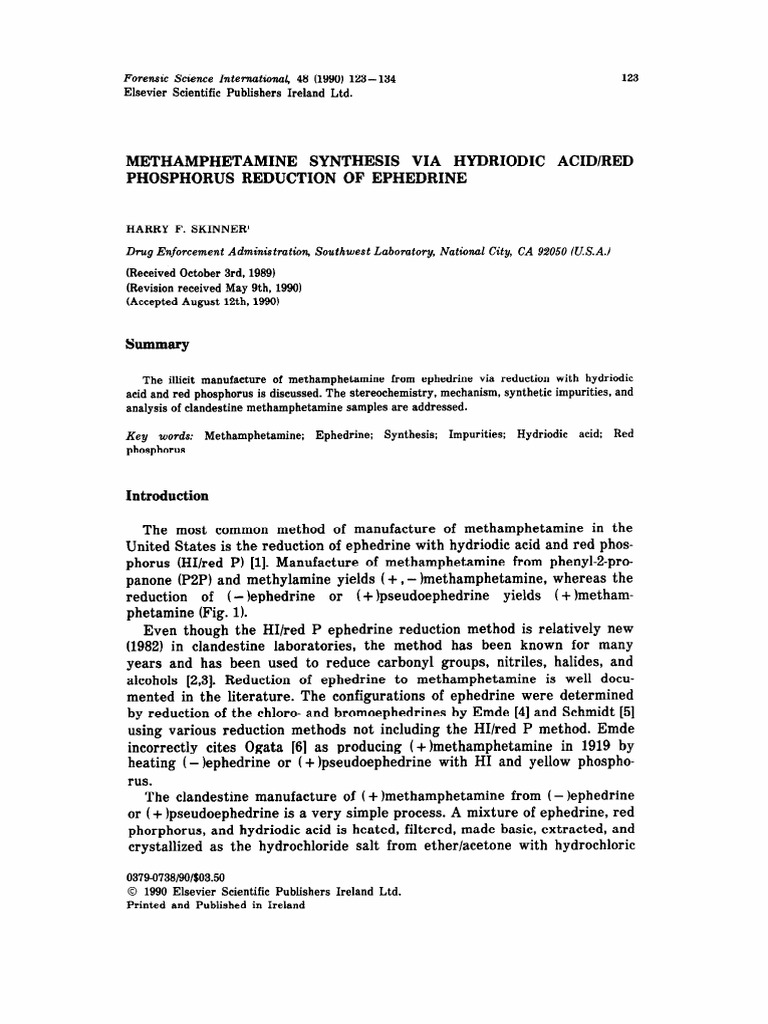 Methamphetamine Synthesis Via Hydriodic Acidred Phosphorus Reduction of Ephedrine | PDF | Gas ...