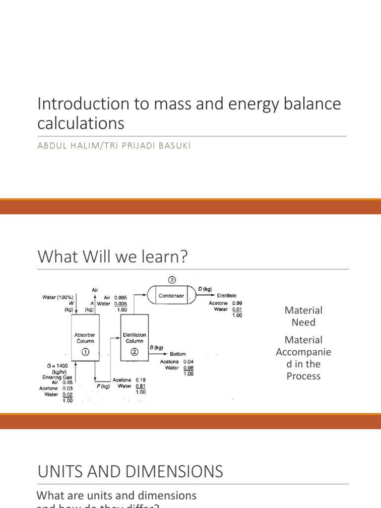 Introduction To Mass and Energy Balance Calculations | PDF