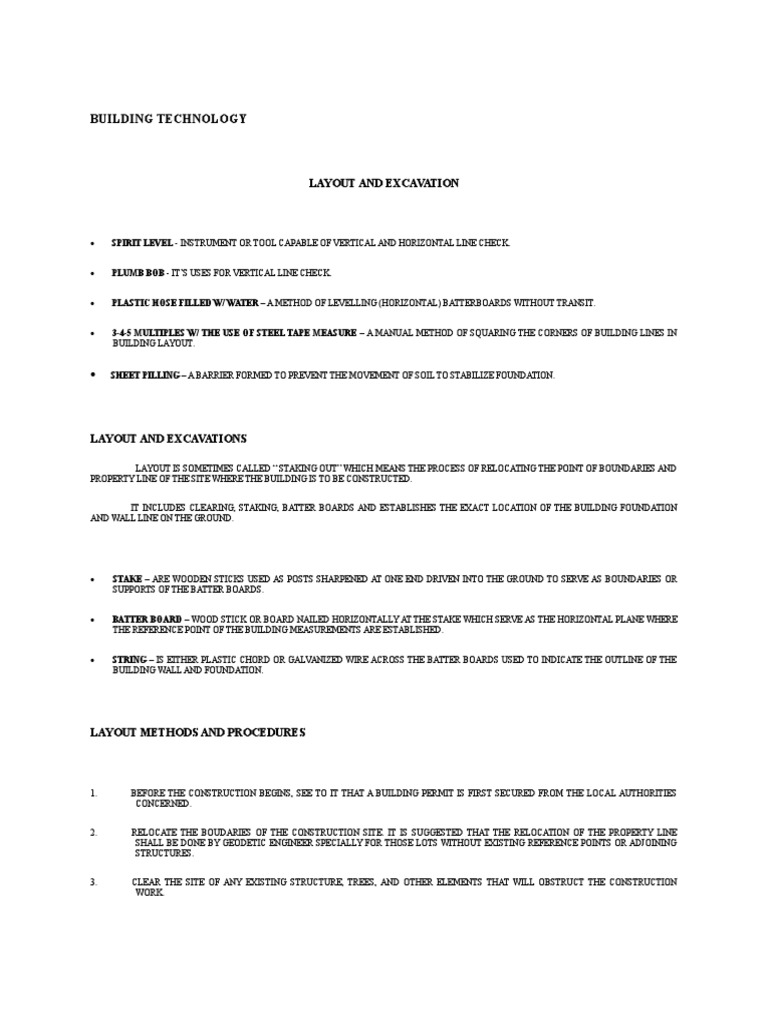 Building Layout and Excavation Techniques | PDF | Prestressed Concrete ...