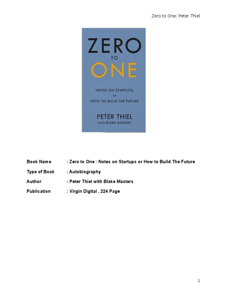 Insights from Thiel's "Zero to One" | PDF | Finance & Money Management