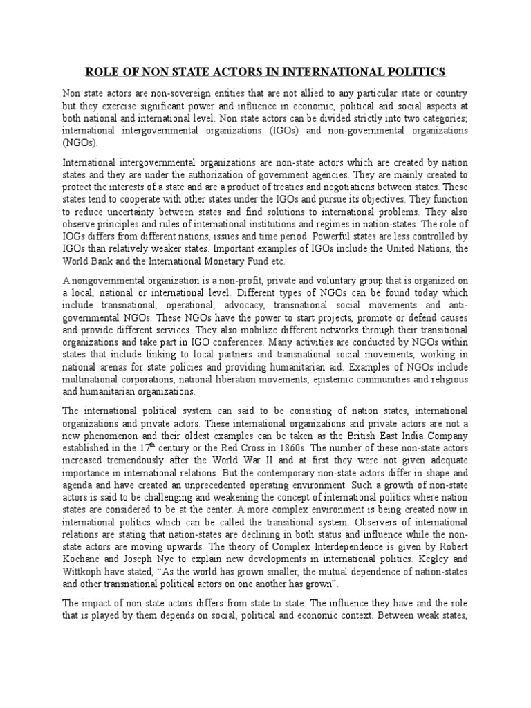 The Role of Non-State Actors in International Politics | PDF | Non ...