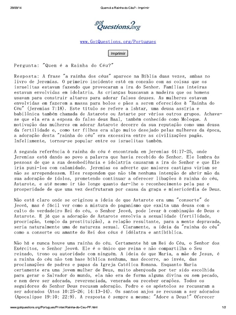 Quem É A Rainha Do Céu (Ishtar - Astarote) | PDF