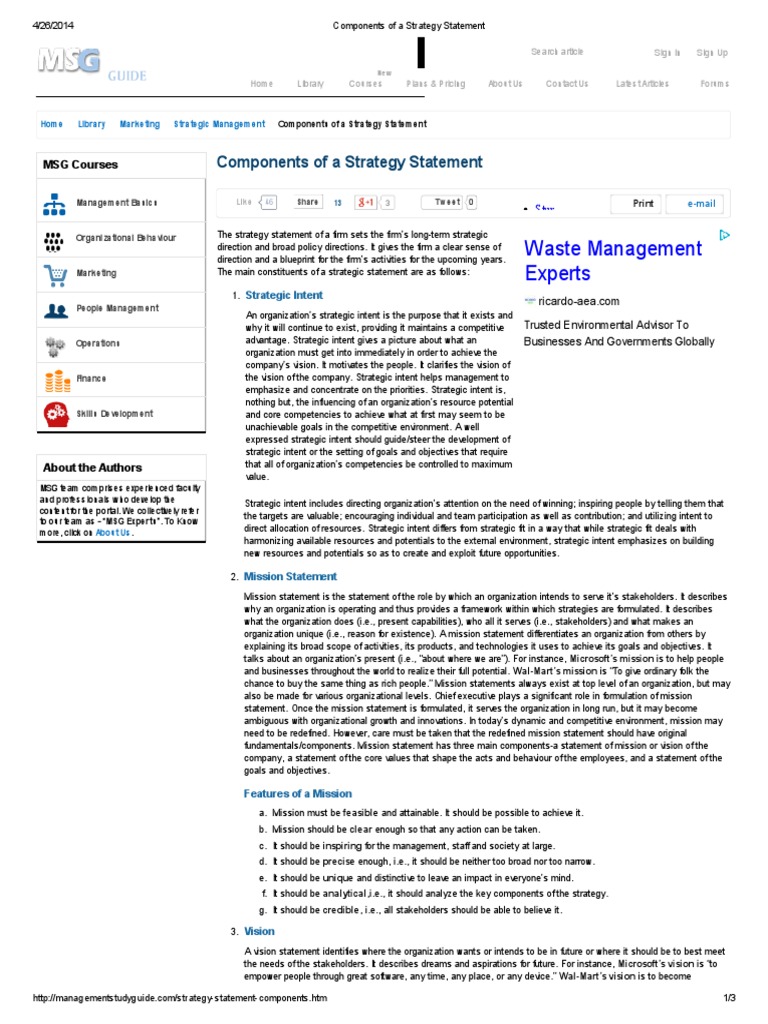 Components of A Strategy Statement | PDF | Career & Growth