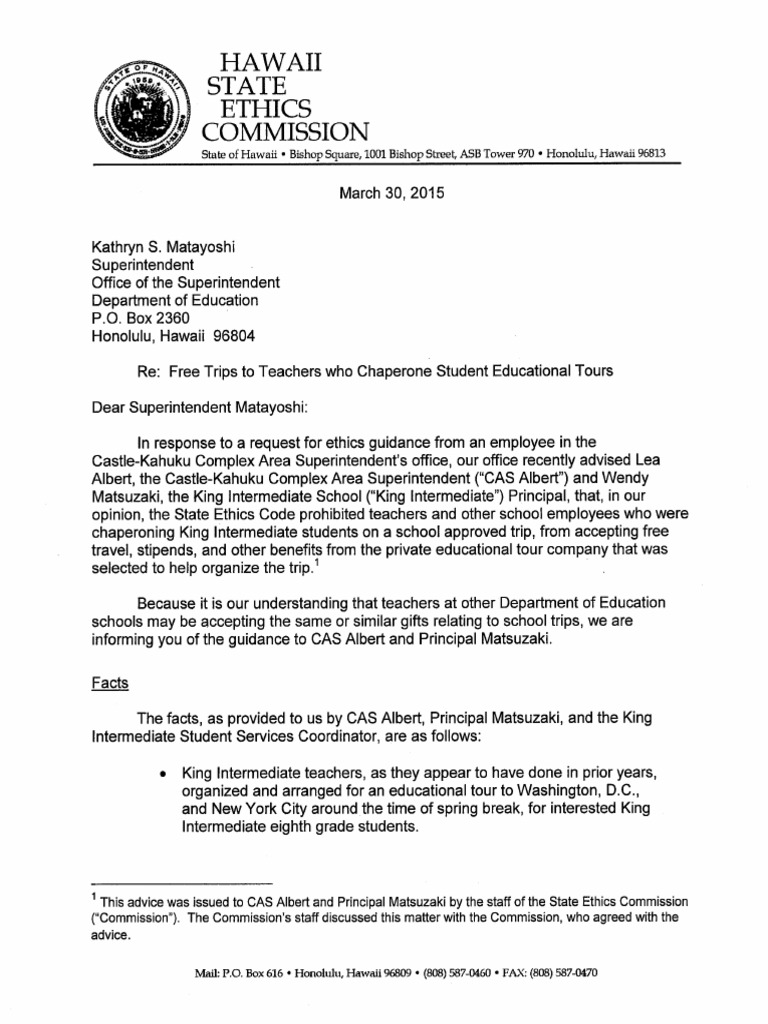 Letter to Superintendent Kathryn Matayoshi | Fee | Advanced Placement