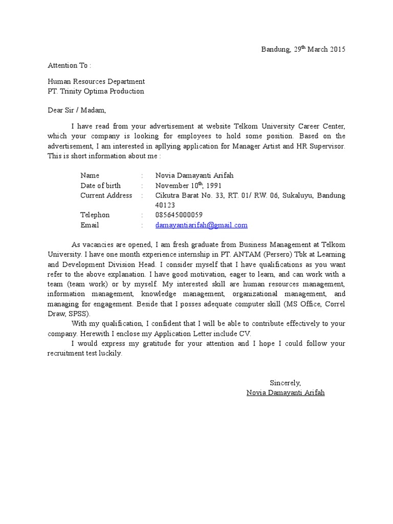Example Job Application Letter | PDF