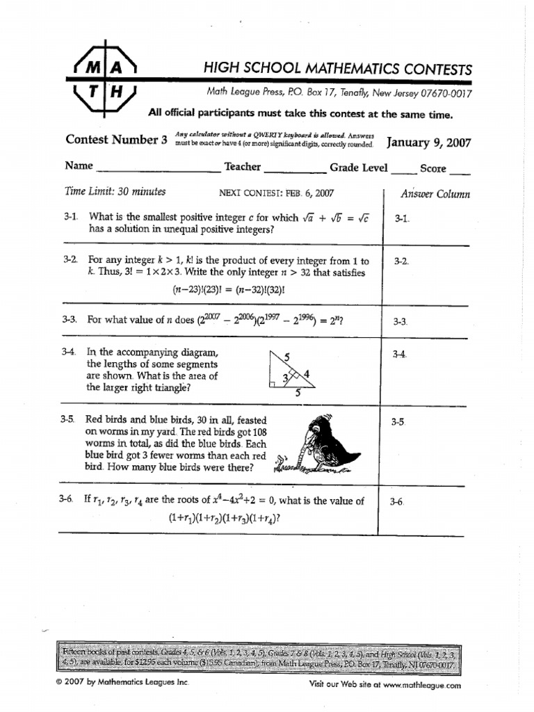 Math League Press Contest - 3 | PDF