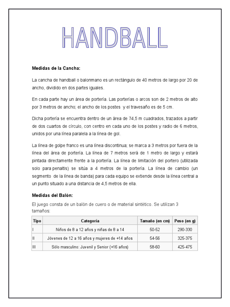 Medidas de La Cancha Handball | PDF | Defensor (Asociación de Fútbol ...