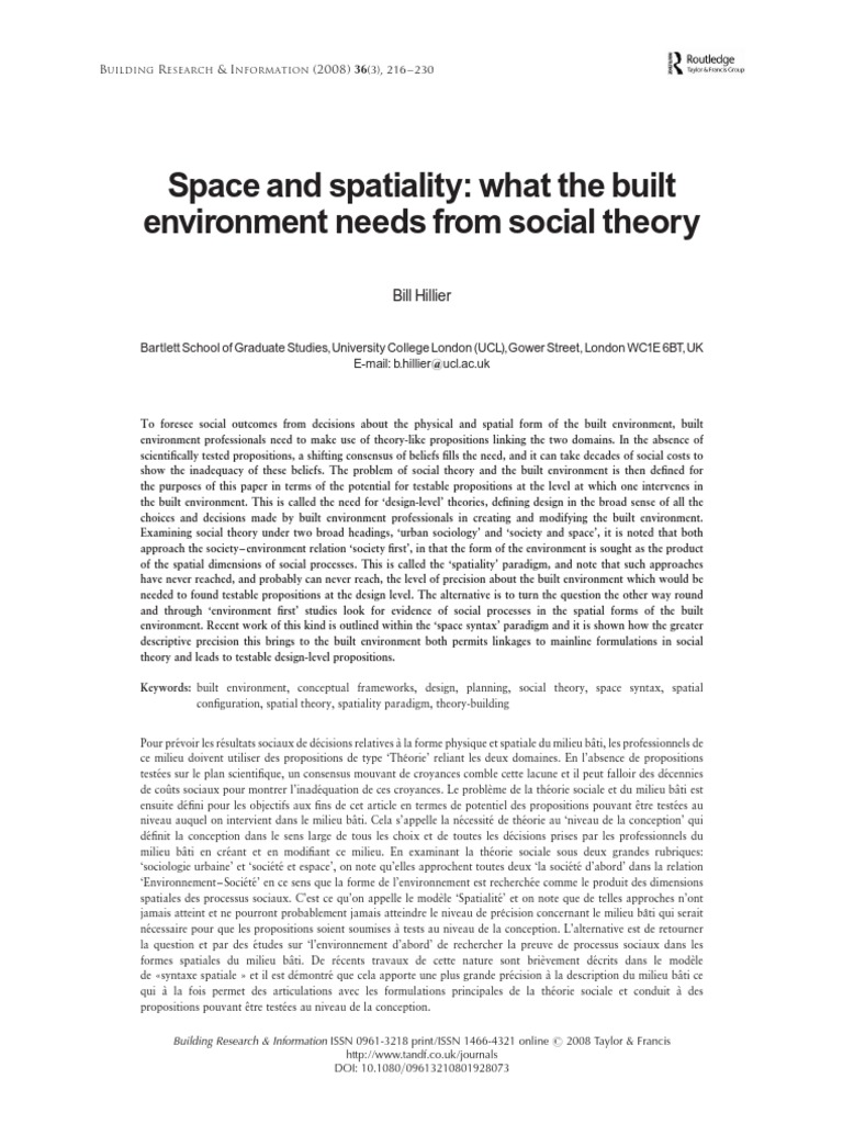 Space and Spatiality. What The Built Environment Needs From Social ...