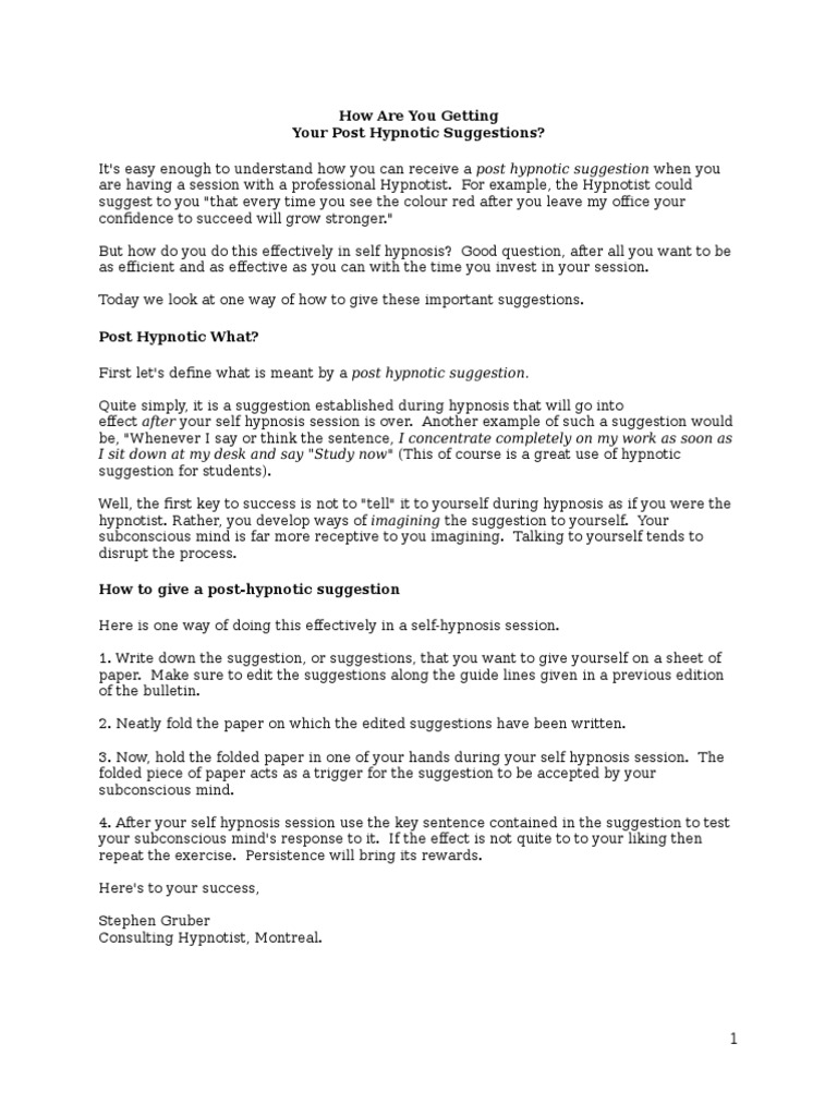 Post Hypnotic Suggestions | PDF | Hypnotherapy | Hypnosis