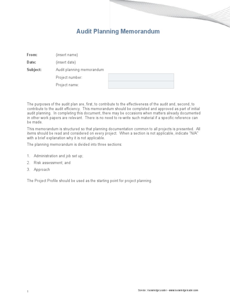 Audit Planning Memo - Sample | Internal Control | Memorandum