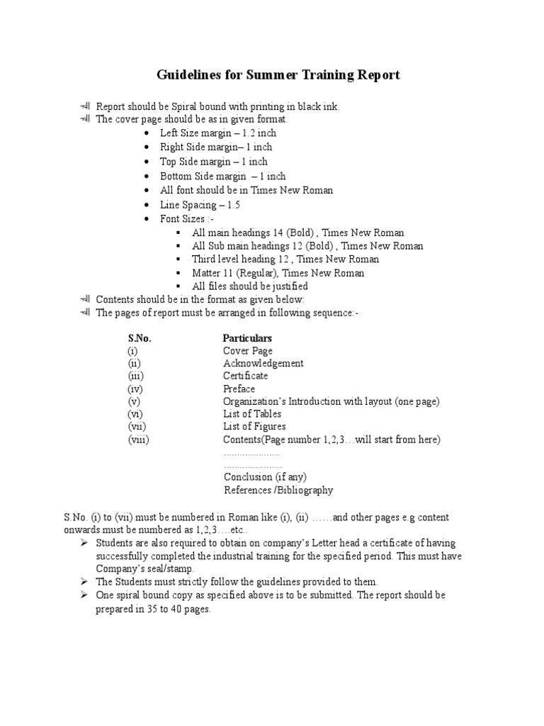 Guideline For Summer Training Report ECE-1 | PDF