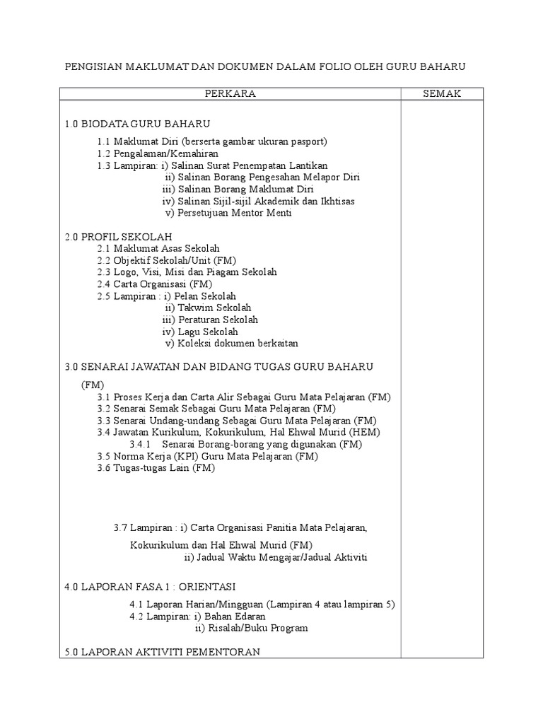Pengisian Maklumat Dan Dokumen Dalam Folio Oleh Guru Baharu | PDF