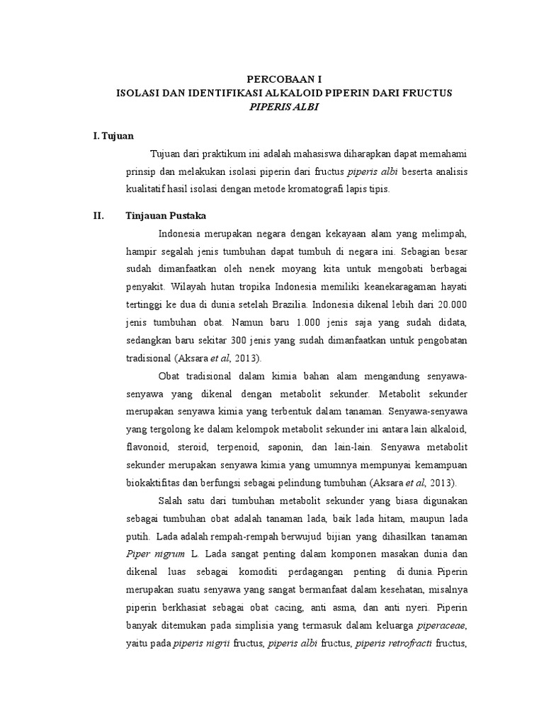 Isolasi Dan Identifikasi Alkaloid Piperin Dari Fructus Piperis Albi | PDF