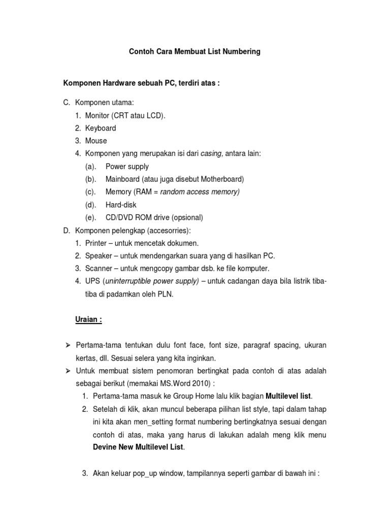 Contoh Cara Membuat List Numbering | PDF