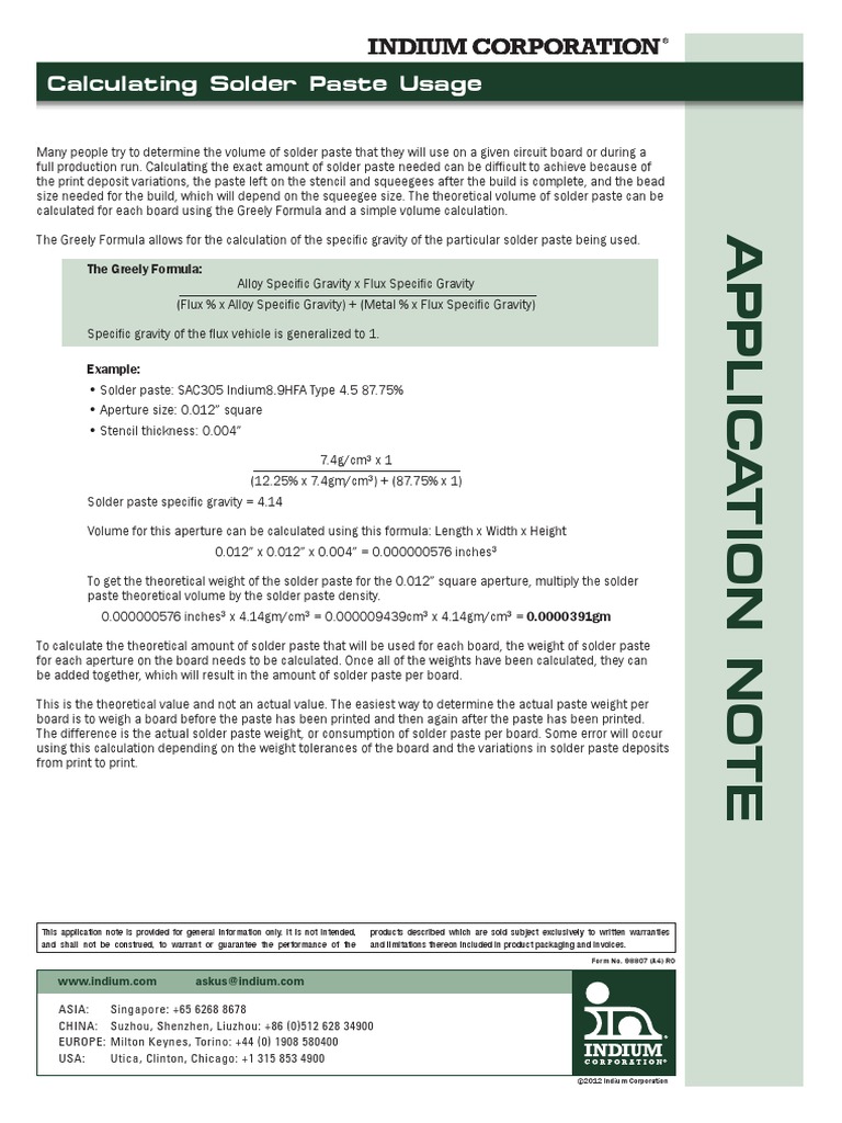 Calculating Solder Paste Usage 98807 A4 r0 | PDF | Solder | Volume