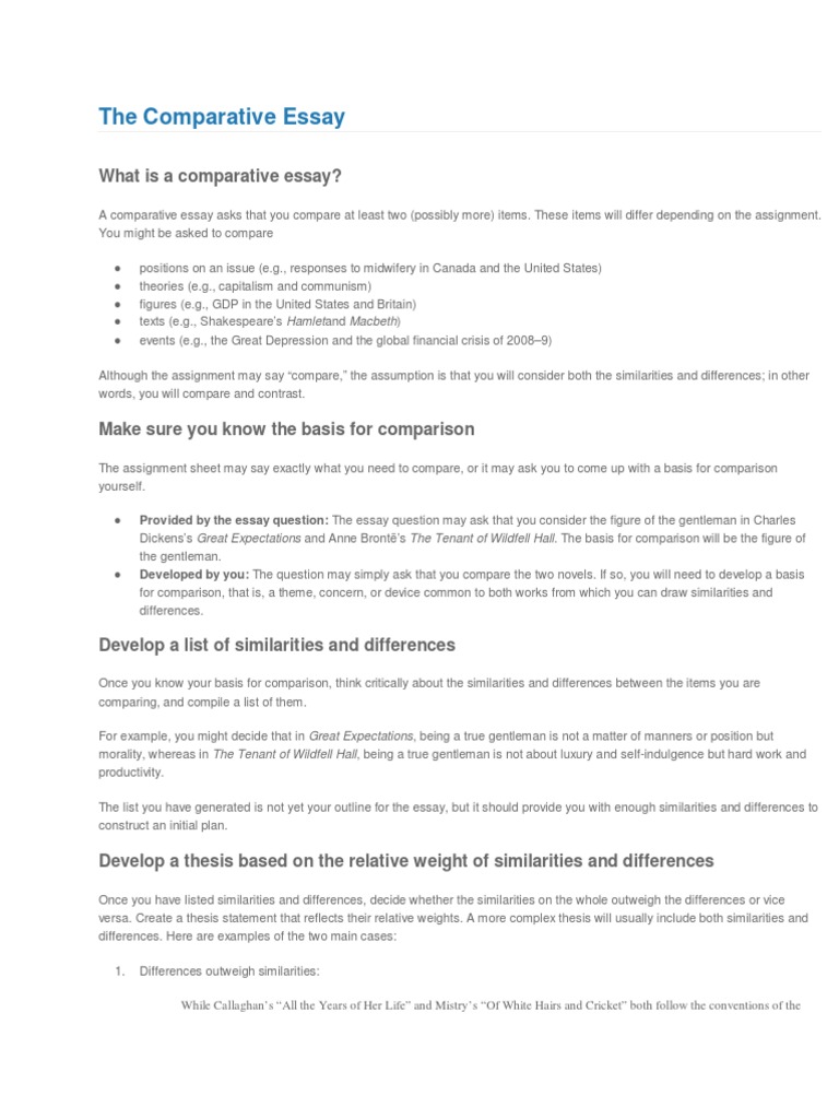 Writing A Comparative Essay | PDF | Essays | Thesis