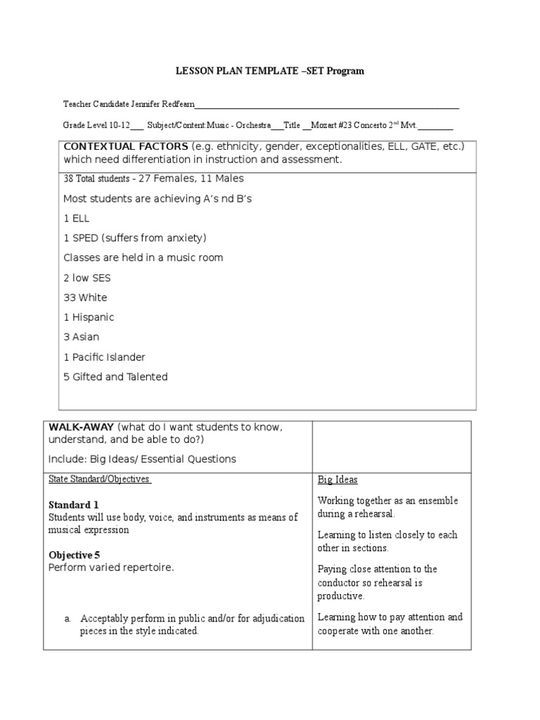 Lesson Plan Template - Set Program | PDF | Conducting | Educational ...