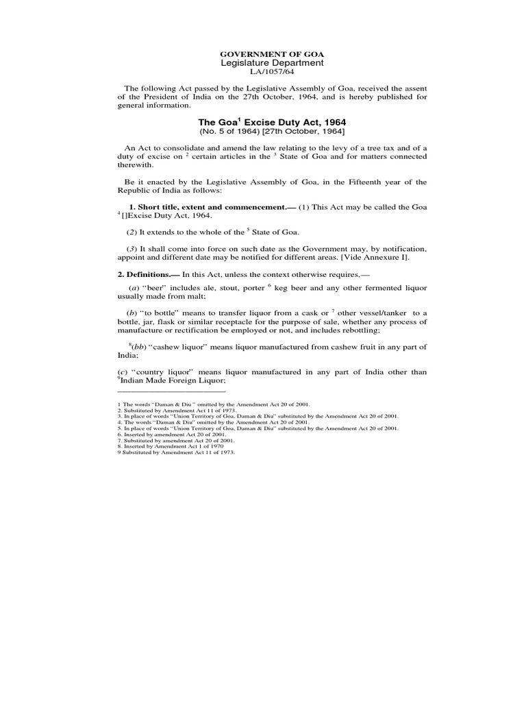 The Goa Excise Duty Act & Rules, 1964 | PDF | Search And Seizure ...