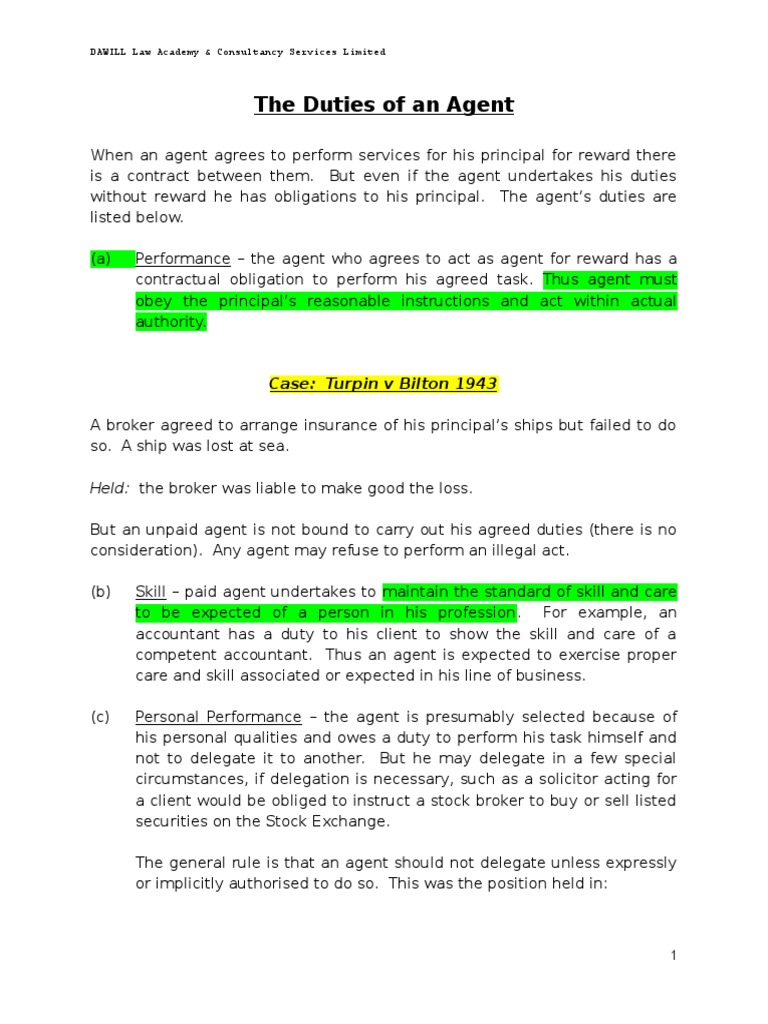 Duties of An Agent | PDF | Law Of Agency | Fiduciary