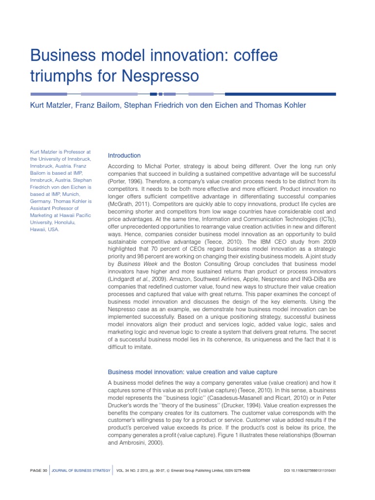 Nespresso's Business Model Innovation: Exploring the Key Components of Nespresso's Successful ...