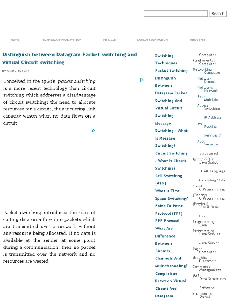 Virtual Circuit vs Datagram Switching | PDF | Packet Switching | Routing