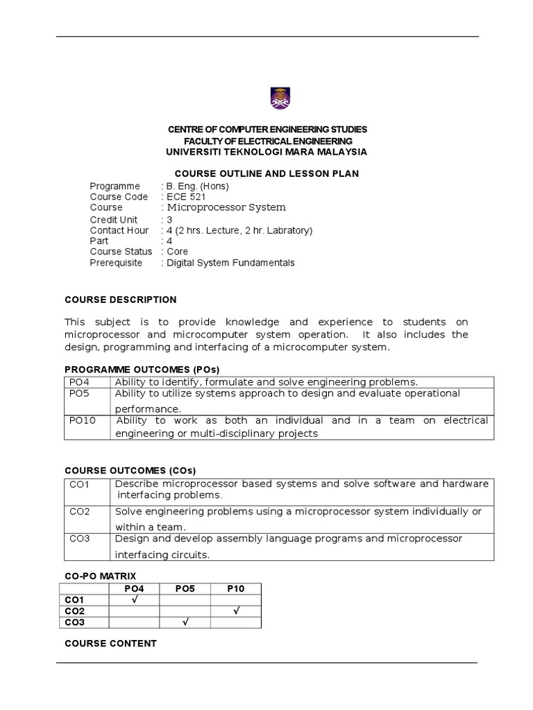Course Plan | Download Free PDF | Assembly Language | Microprocessor