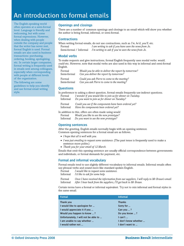 An Introduction To Formal Emails | PDF