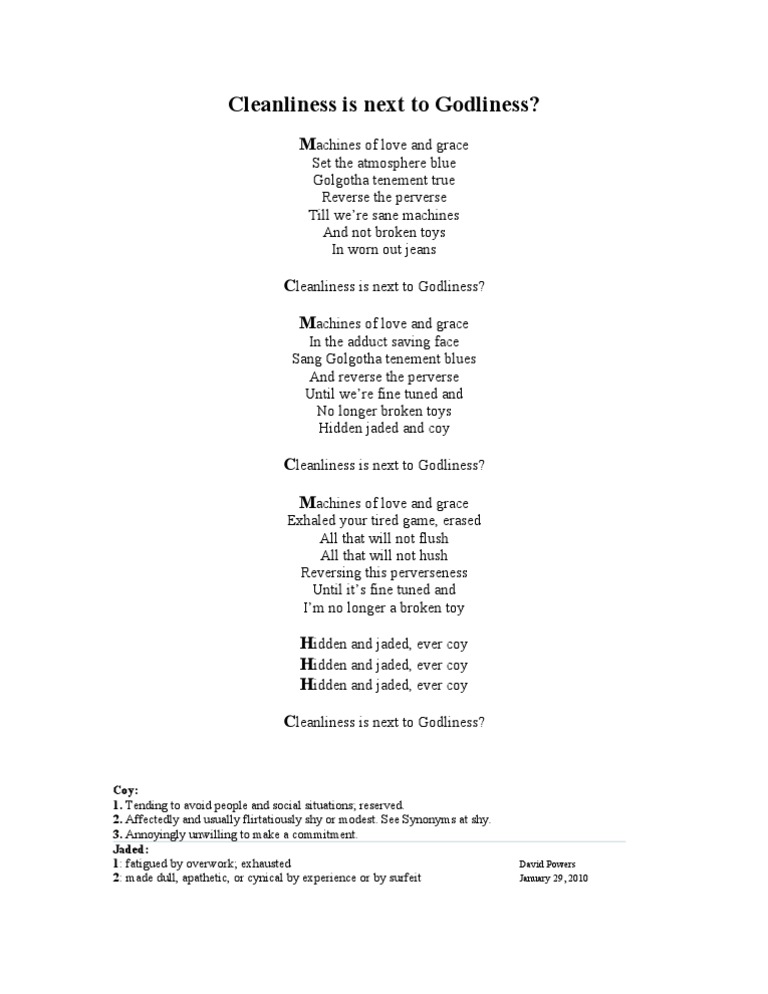Cleanliness Is Next To Godliness? (Poem) | PDF