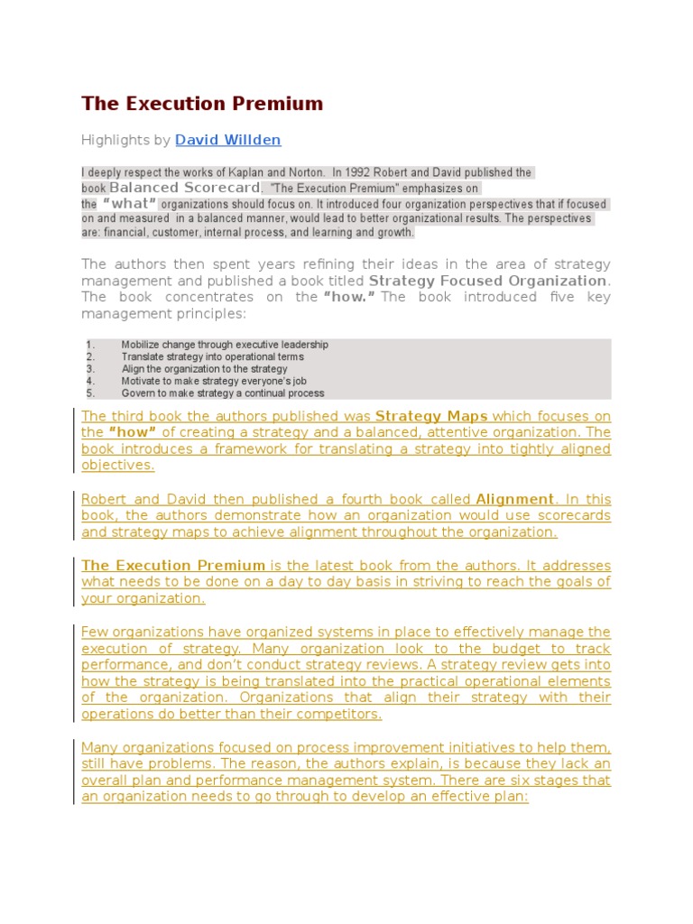 The Execution Premium Summary | PDF | Strategic Management | Strategic ...