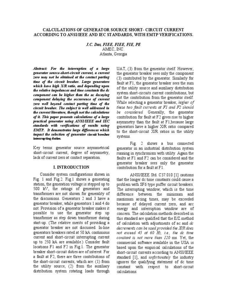 Calculation For Short Circuit Current Calculation Using IEC / IEEE ...
