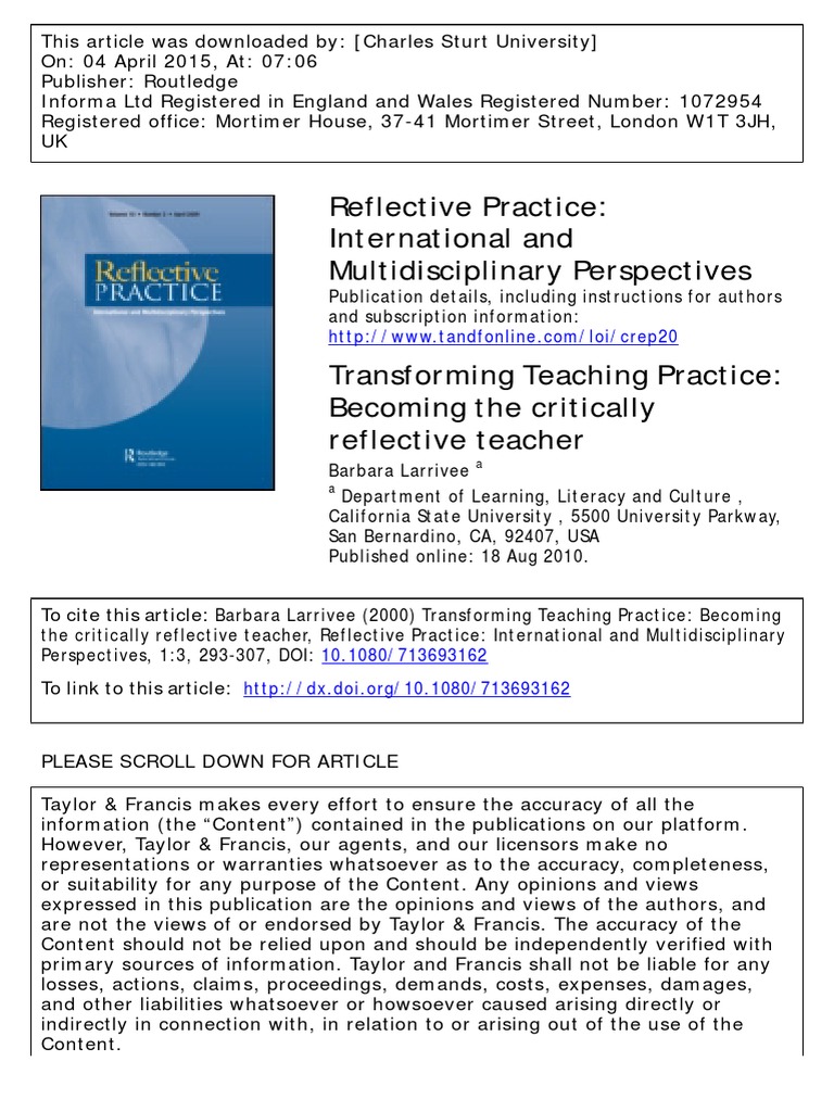 Transforming Teaching Practice Becoming The Critically Reflective Teacher | PDF | Attitude ...